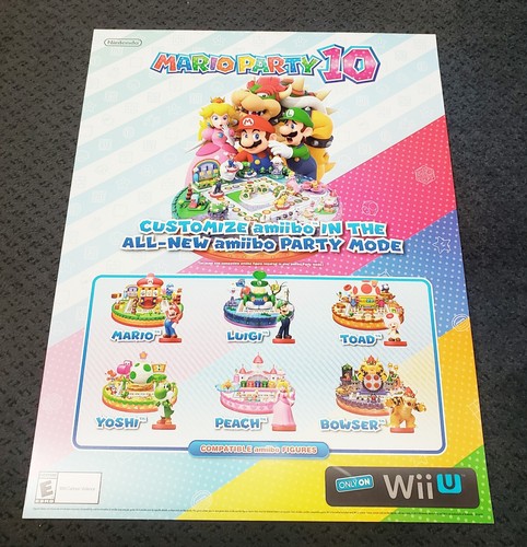 2015 Mario Party 10 Plastic Poster Nintendo Wii U Promo Retail ...