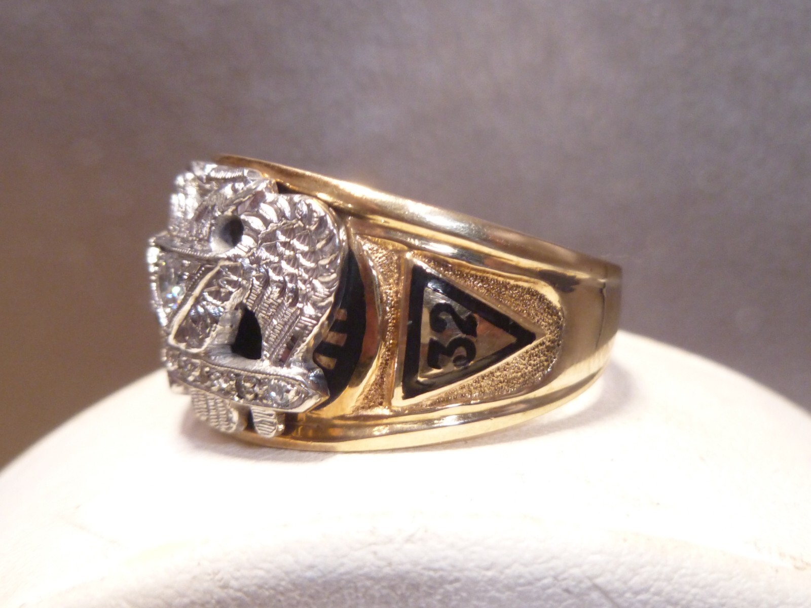 10k Gold 0.15 CTW Diamond 32nd Degree Masonic Ring Scottish Rite DOUBLE ...