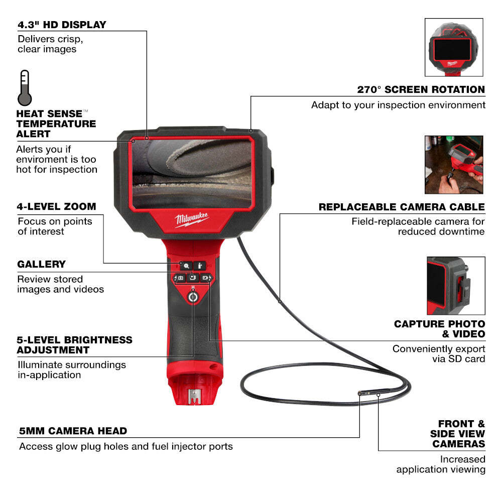 Milwaukee 3150-20 M12 12V Auto Technician Borescope w/ 5mm Camera Head ...