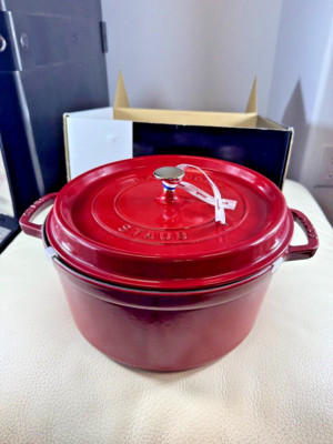 Staub Cast Iron 7 Quart Round Cocotte 28 Cherry Red Dutch Oven France ...