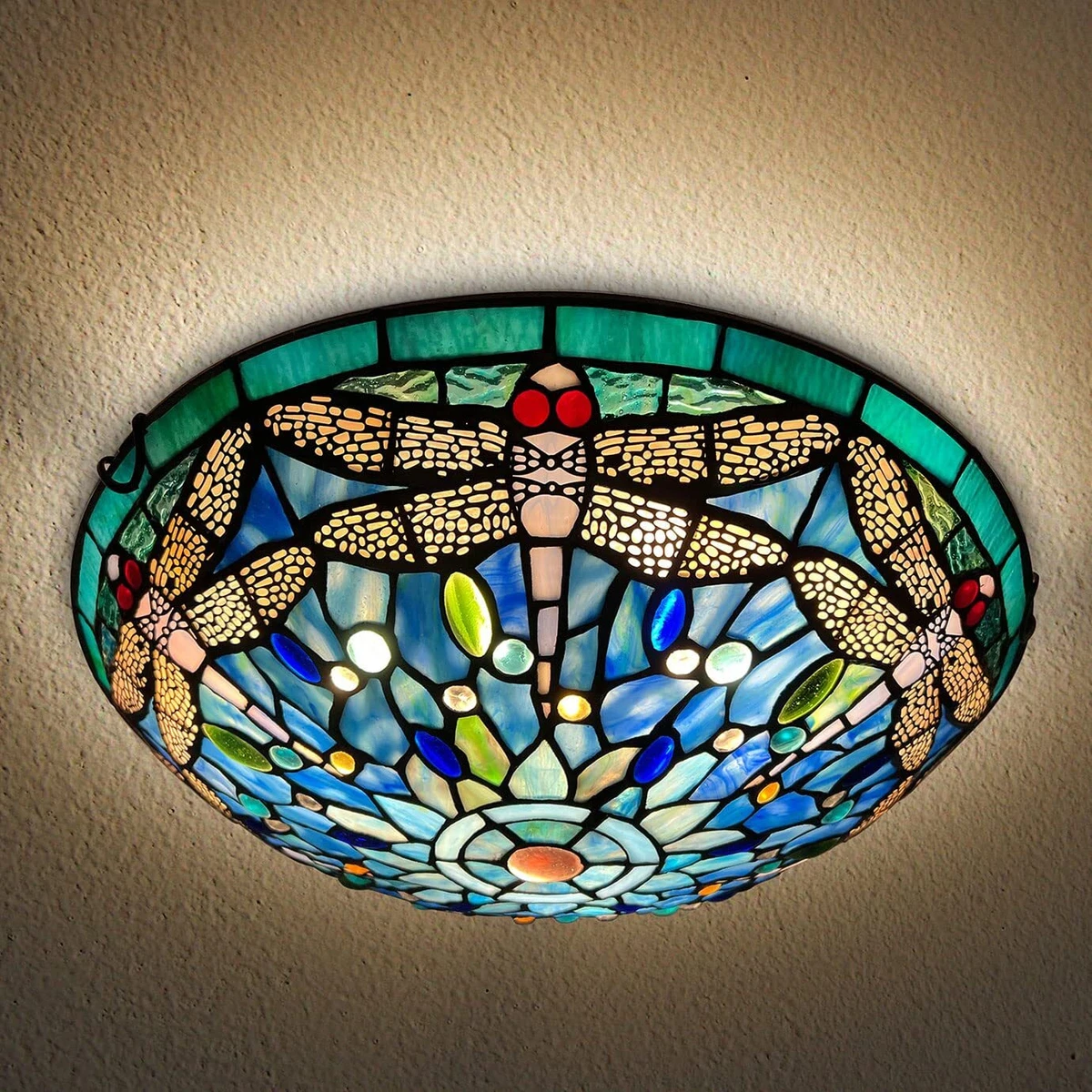 Blue Tiffany Flush Mount Ceiling Light | Shelly Lighting