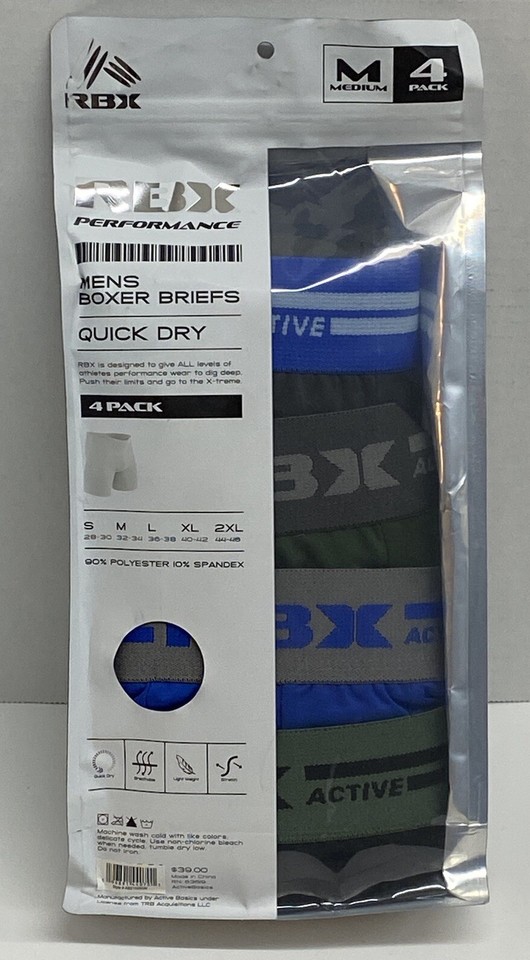 4-Pack RBX Performance (Mens Size M) Active Boxer Briefs, Gray/Green ...