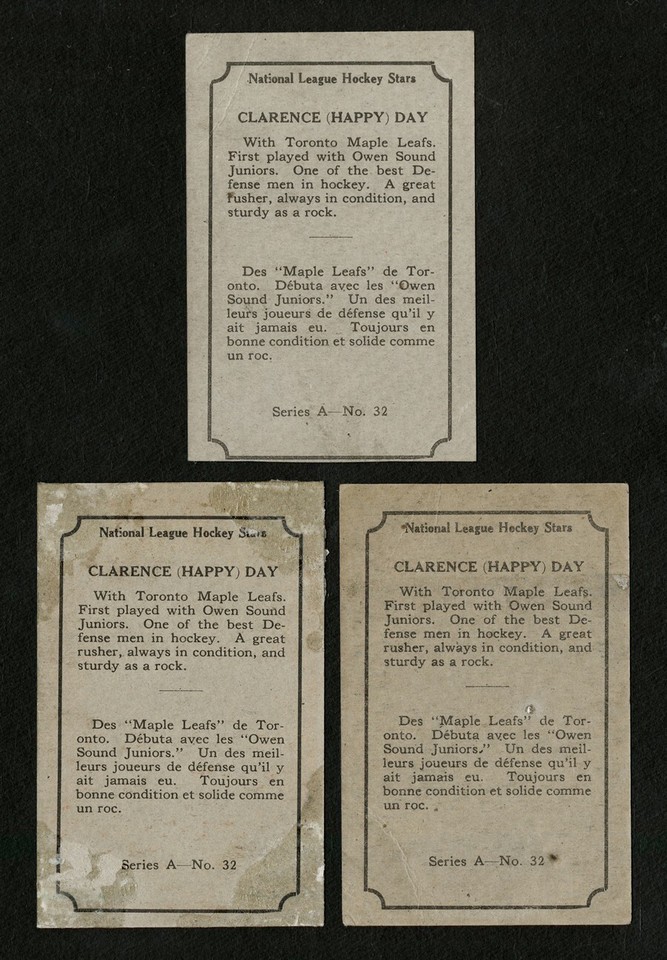 1933 O-PEE-CHEE 32 CLARENCE HAP DAY HOF TORONTO MAPLE LEAFS THREE CARDS ...