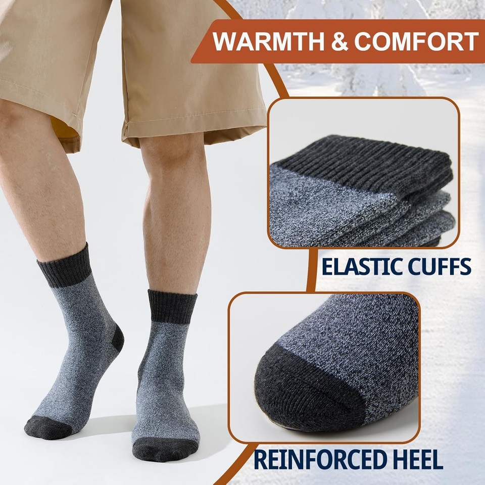 5 Pairs Merino Wool Socks for Men, Thick Winter Wool Hiking Socks, Warm ...