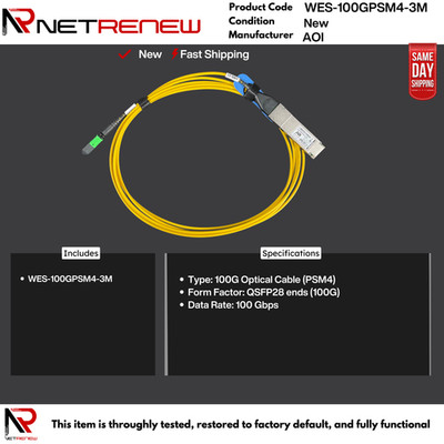 NEW AOI AQP3SN03EDLA1301 100G PSM4 3 METER Optical Cable WES-100GPSM4 ...