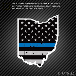 Distressed Thin Blue Line Ohio State Shaped Subdued US Flag Sticker ...