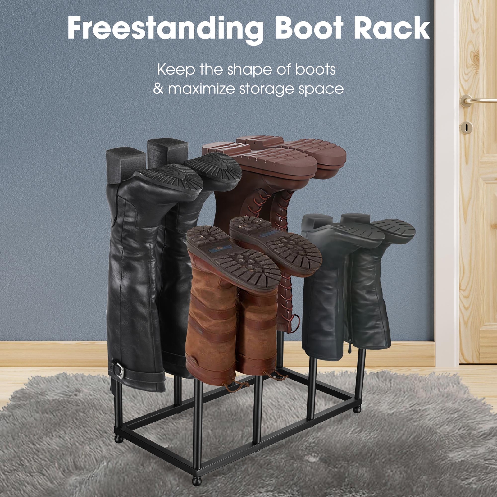 Metal Boot Rack Holds 4 Pairs Free Standing Shoe Racks Entryway Closet ...