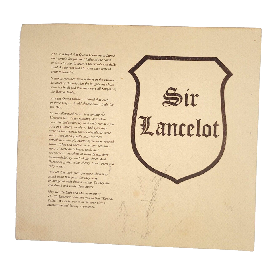 Sir Lancelot Restaurant Menu St. Cloud FL Vail CO Memphis TN (???) VTG ...