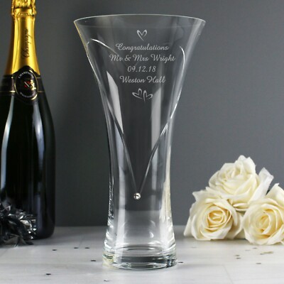 Personalised Engraved Crystal Heart Diamante Vase - Wedding Mother's ...