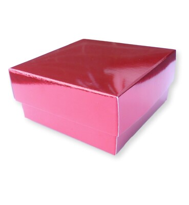 5 METALLIC RED 3 x 3 INCH BOXES WITH LID, GIFTS, CAKES, BROWNIES ...