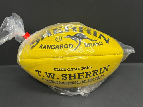 AFL SHERRIN KB KANGAROO BRAND YELLOW AUSTRALIAN MADE LEATHER GAME BALL ...