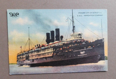Linen Postcard- Great Lakes Steam Liner: City of Detroit III: D & C ...