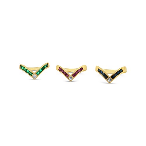 Chevron Diamond and Multi-Precious Gems Stackable Rings - Set of 3 | eBay