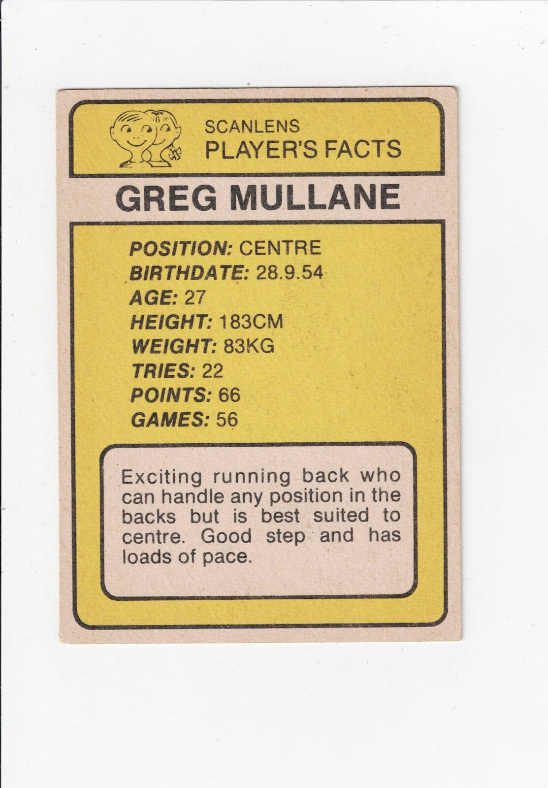 1981 Scanlens Rugby League Greg Mullane #65 (Cronulla Sharks) | eBay
