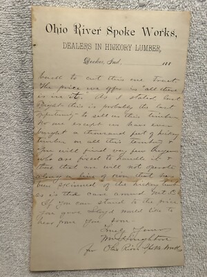 1880s Letter Ohio River Spoke Works Decker IN Dealer In Hickory Lumber ...