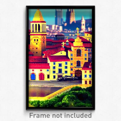 Pixel Art Poster - Plush Spanish City (8 Bit Psychedelic Video Game ...