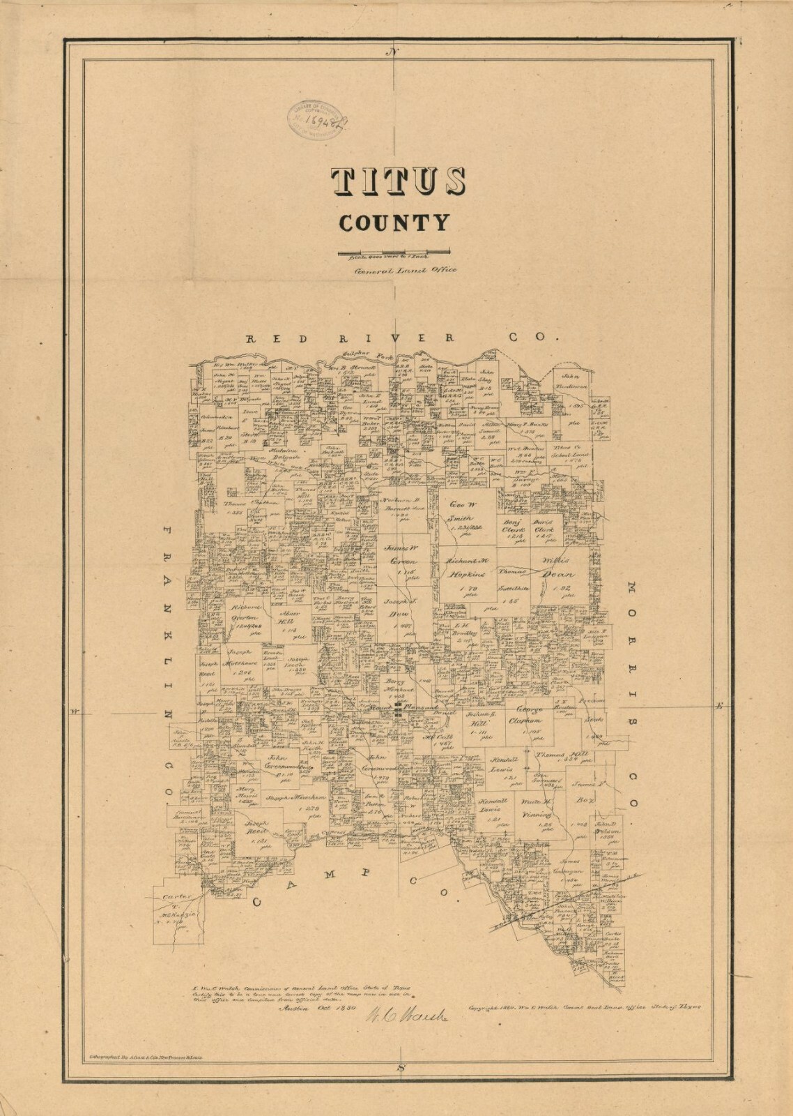18" x 24" 1880 Map of Titus County, Texas. - Shows land ownership | eBay