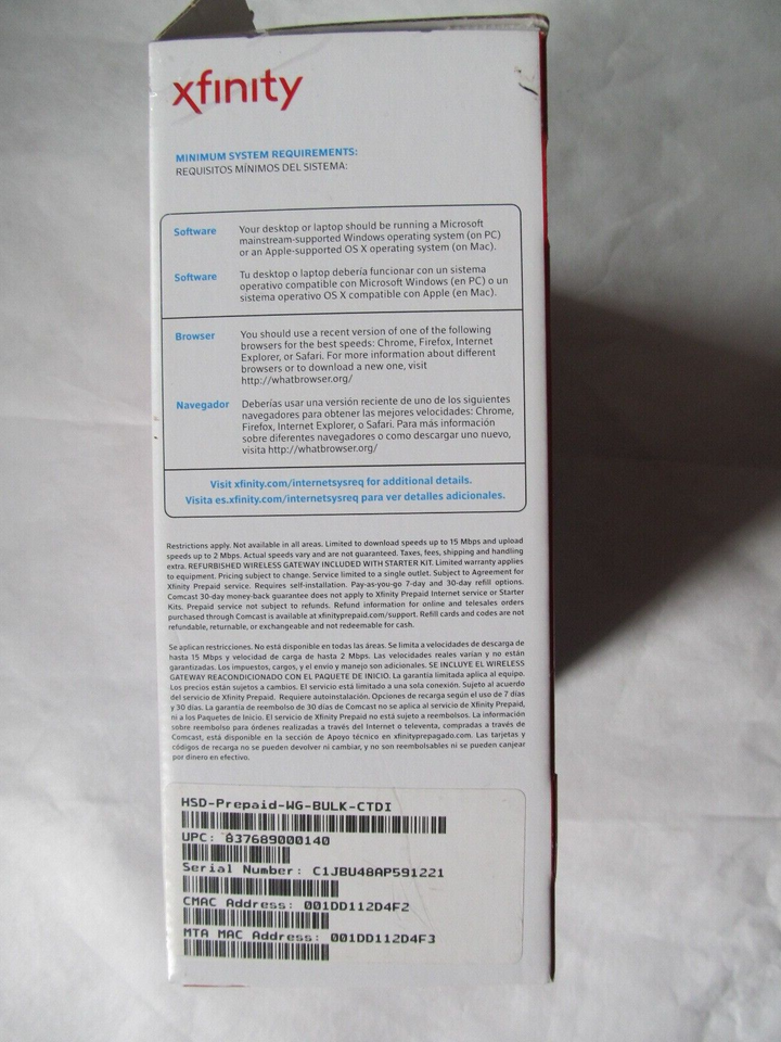 XFINITY Internet Prepaid Starter Kit Arris TG862G router | eBay