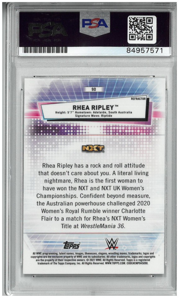 RHEA RIPLEY SIGNED AUTOGRAPH SLABBED WWE 2021 TOPPS CHROME CARD PSA DNA ...
