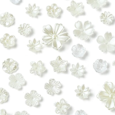 200Pcs Plastic Pearl Flower Bead Caps White Floral End Caps DIY Jewelry ...