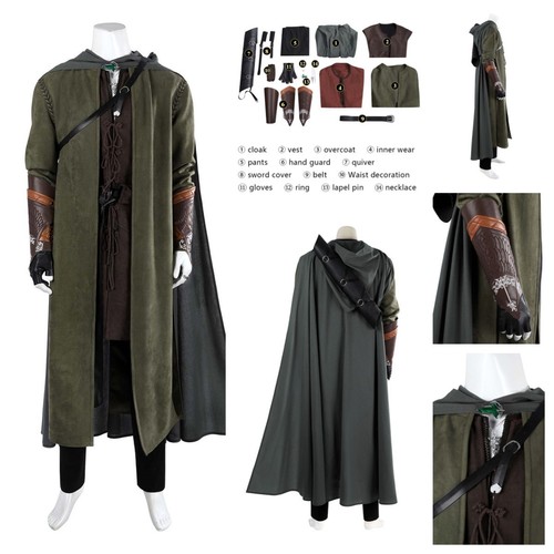 The Lord Of The Rings Aragorn Cosplay Costume Halloween Green Cloak ...