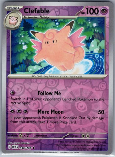 Clefable 036/165 Reverse Holo SV: Scarlet & Violet 151 - Pokemon Card ...