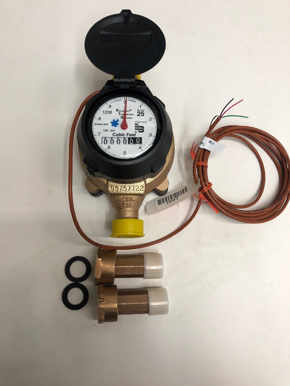 Badger 5/8x3/4 M25 Brass Water Meter RTR Cubic Feet. With Couplings | eBay