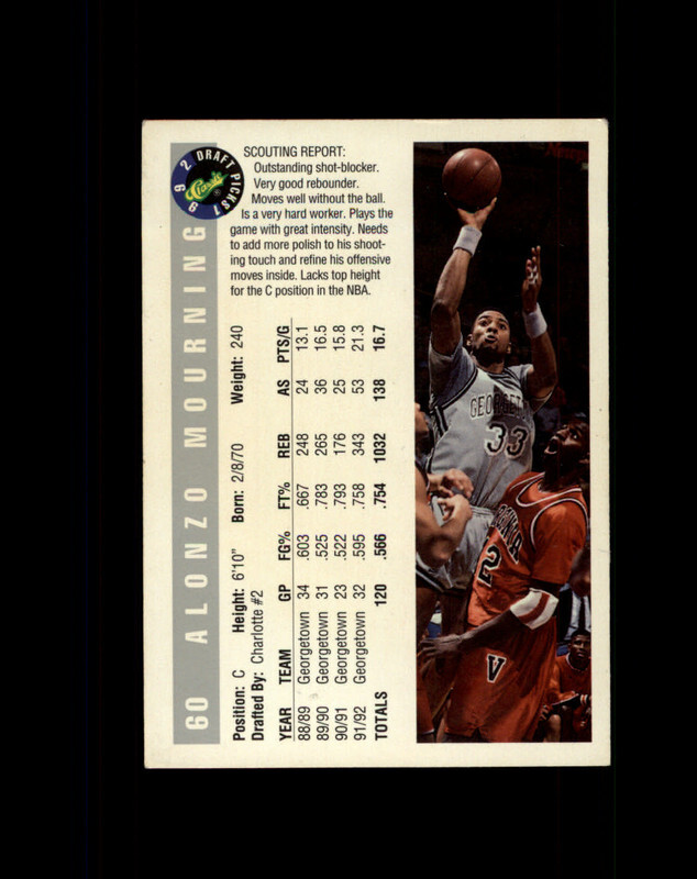 Alonzo Mourning Signed 1992 Classic Draft Picks #60 IPA In Person ...