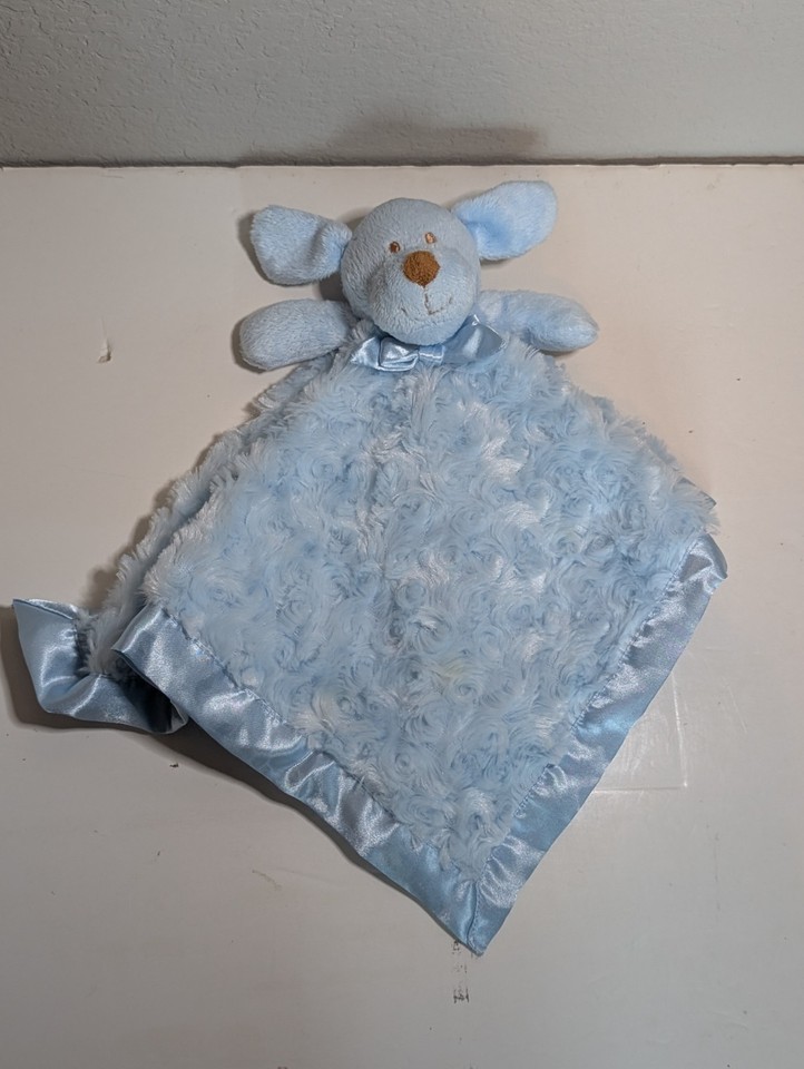 Blankets & Beyond Blue Puppy Dog Swirl Lovey Plush Satin Back Security ...