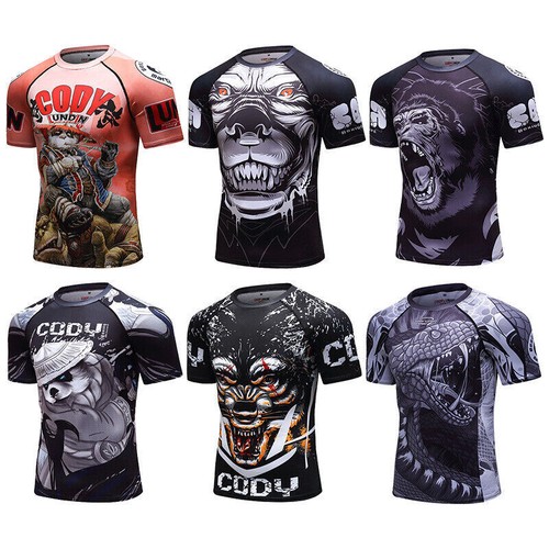 MMA Bjj Mens Rashguard Jiu Jitsu Short Sleeve Rash Guard Fight Wear No ...