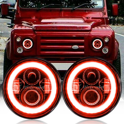 280W Pair 7" Round LED Headlight RED DRL Hi/Lo For Land Rover Defender ...