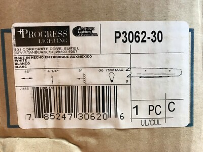 P3062-30 Progress Functional White 36" Bath Bar 6x 75W Channel Glass ...