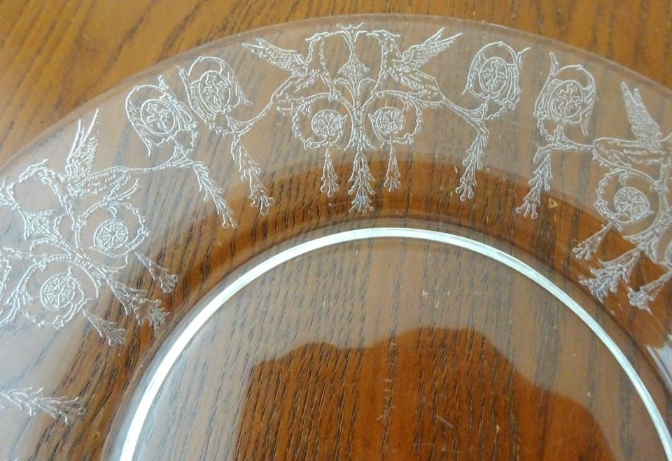 *HARDING ETCH #401 (1) 8 5/8" CLEAR LUNCHEON PLATE CENTRAL GLASS WORKS ...