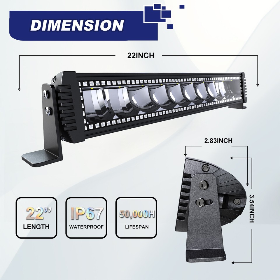 22" RGB LED Work Light Bar Pods Multi-Color Chasing Bluetooth APP ...