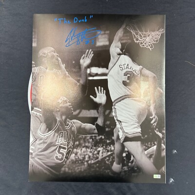 John Starks The Dunk From Behind Black & White 16x20 Photo Inscribed ...