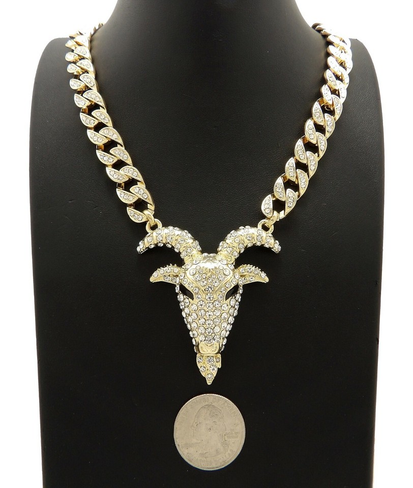 GOAT G.O.A.T Head Pendant & 10mm 18" 20" 24" Iced Cuban Chain Hip Hop ...