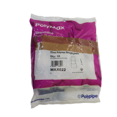 Polypipe PolyMax 22mm Straight Push fit Coupler Connector White 10 Pack - MAX022 | eBay UK