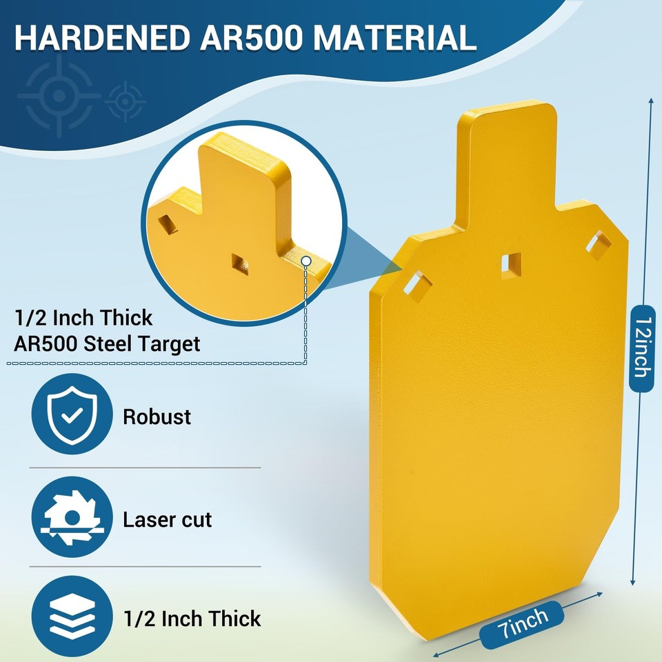 7" x 12" AR500 Steel Targets for Shooting with T Post Target Hanger, 1/ ...