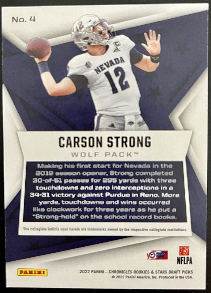 2022 Panini Chronicles Draft Picks #4 Carson Strong Rookies and Stars ...