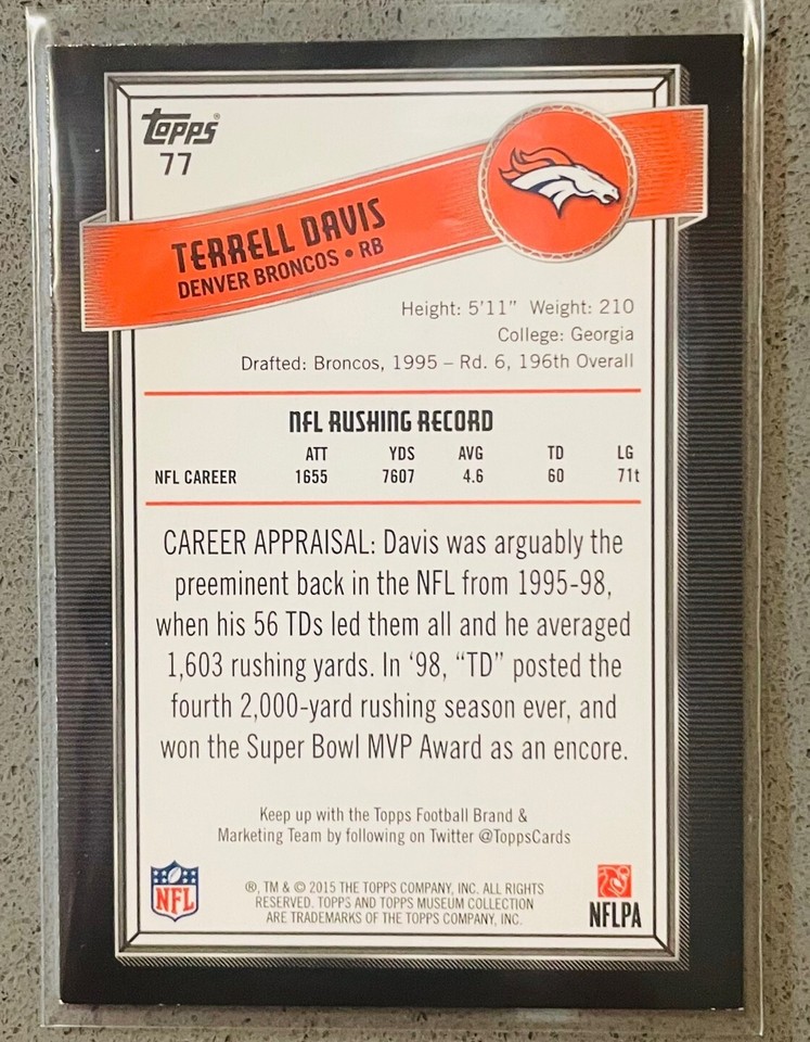 2015 Topps Museum Collection Football NFL #77 Terrell Davis Base Card ...