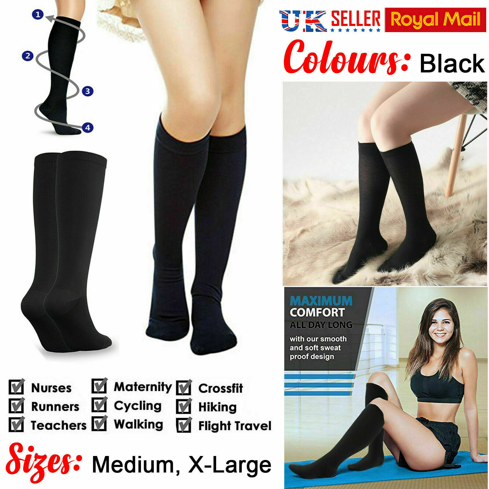 Travel Flight Miracle Socks Compression Anti Swelling Fatigue DVT ...