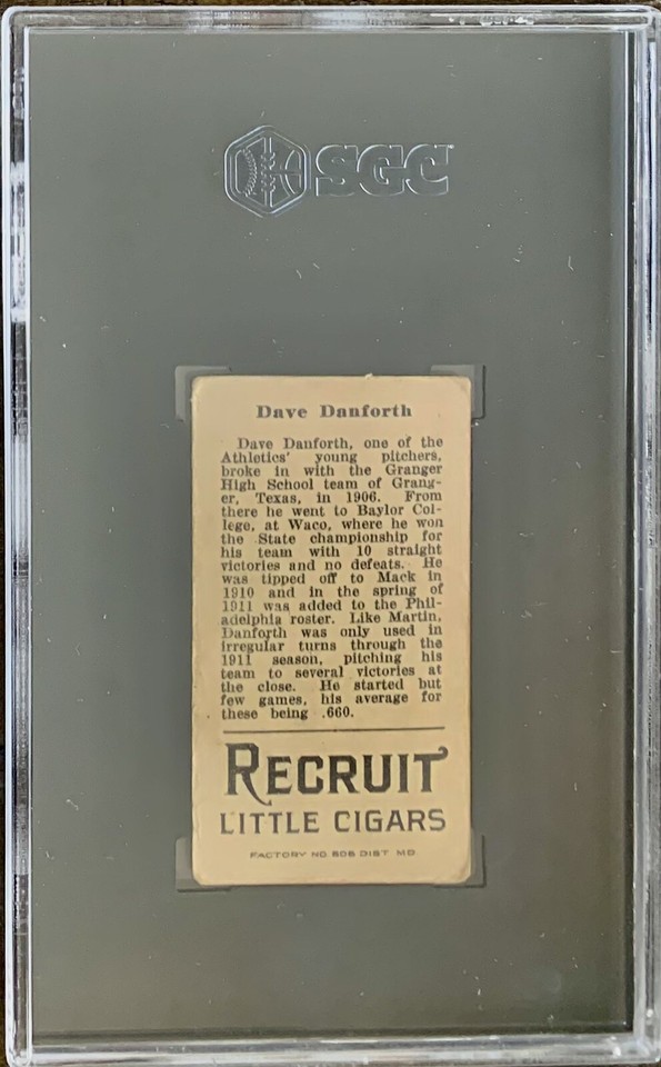 1912 T207 Recruit Little Cigars 606 DAVE DANFORTH Philadelphia ...