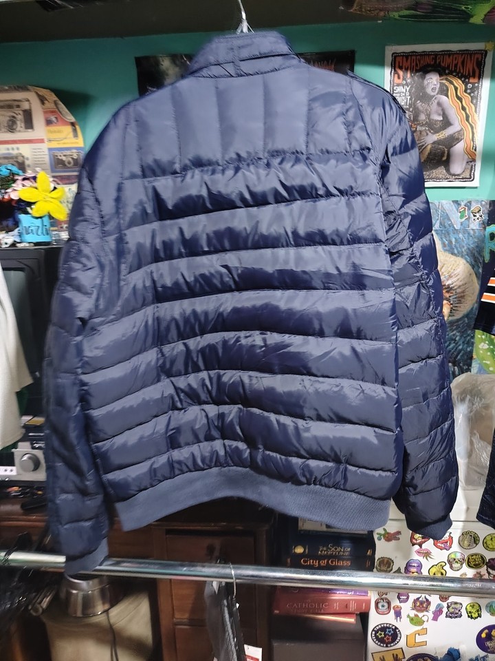 Members Only Navy Blue Lightweight Puffer Jacket Men Logo Zip Short | eBay