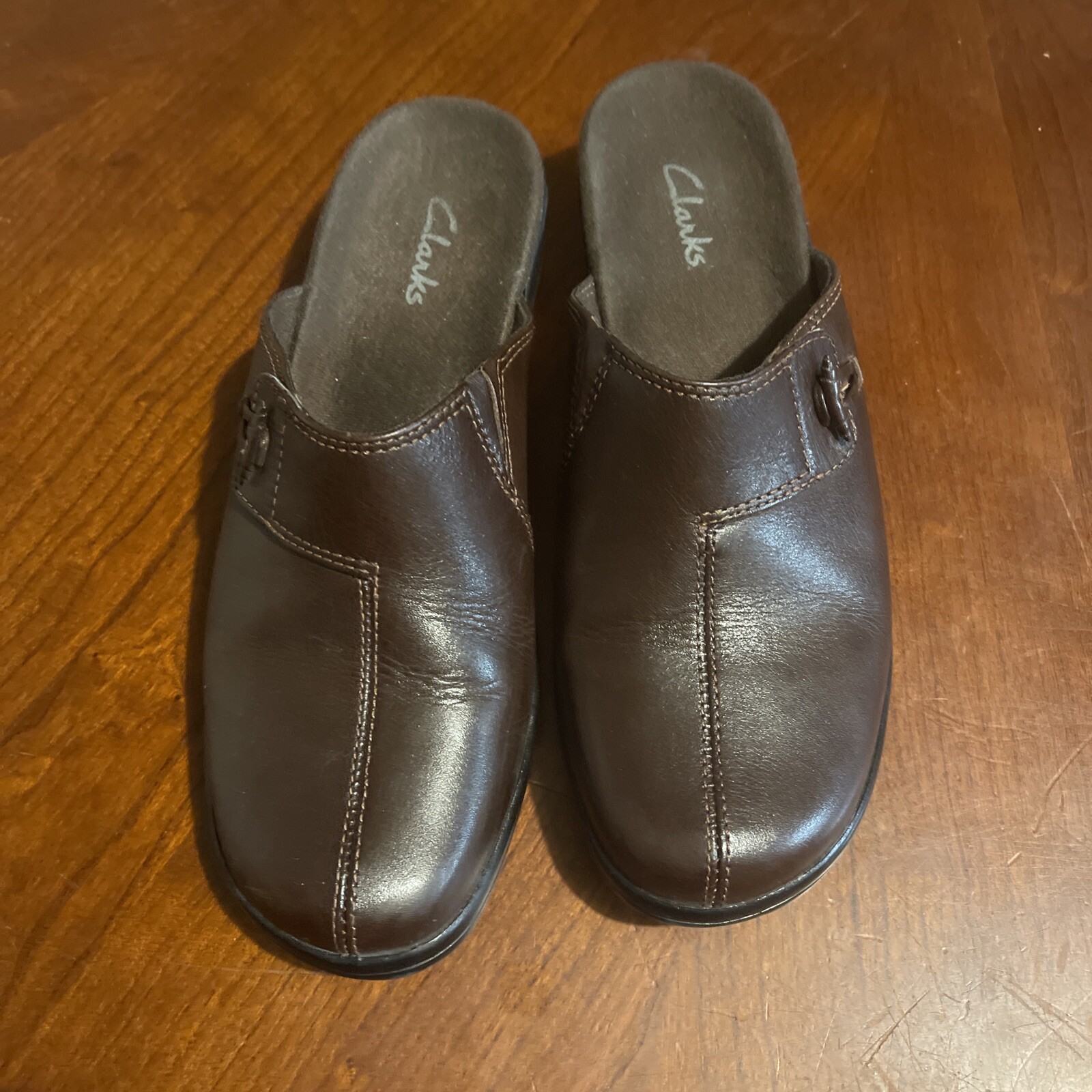 Clarks Clogs Women's Shoes 84560 Brown Slip On Mules Leather Size 7 ...