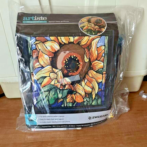 Stained Glass Sunflower Needlepoint Kit Zweigart 16 x 14 Colored Canvas ...