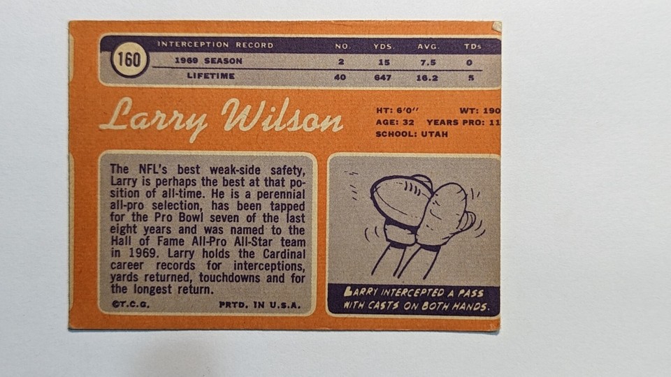 1970 Topps #160 Larry Wilson (Hall of Fame) St. Louis Cardinals ...