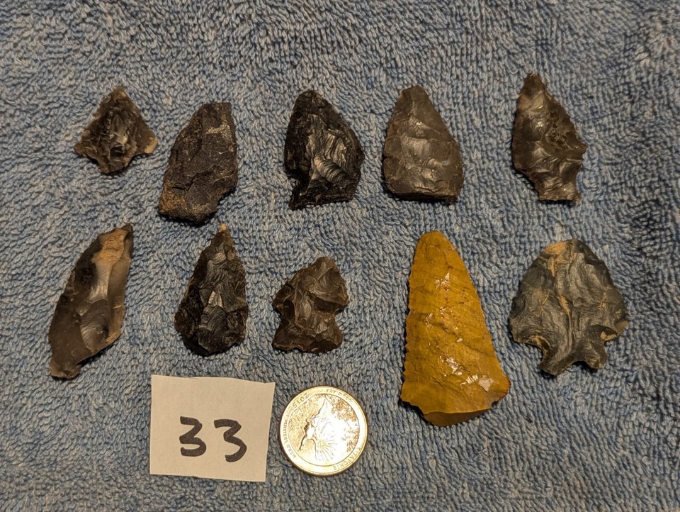 Group of 10 Authentic Field Grade Arrowheads- Found In Tennessee Lot 33 ...