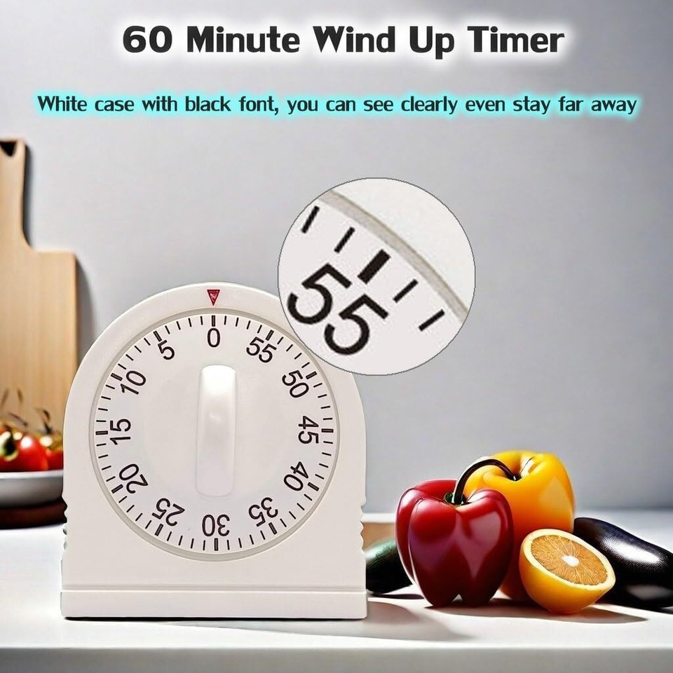 60 Minute Wind Up Timer, Visual Mechanical Timer with Loud Alarm ...