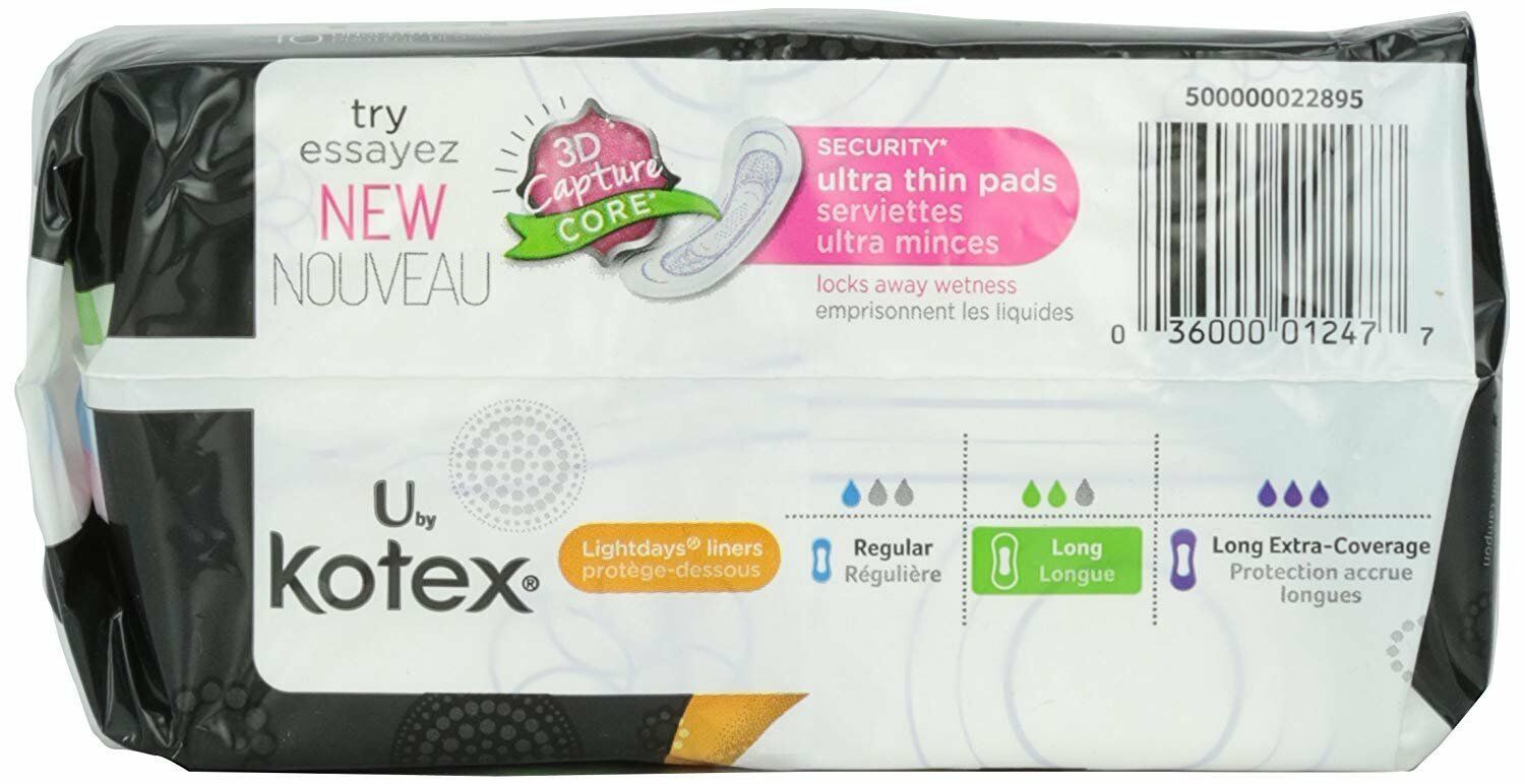 U by Kotex Security Light Days Long Wrapped Liners Unscented 16 Count ...