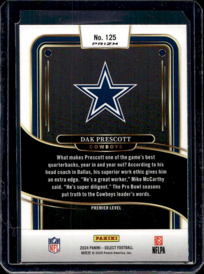 2024 Select Dak Prescott Premier Black and Red Prizm Shock #125 Cowboys ...